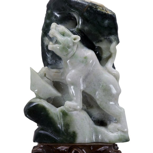 Quan Rong Gallery | Art | Chinese Natural Green Dushan Jade Tiger On ...